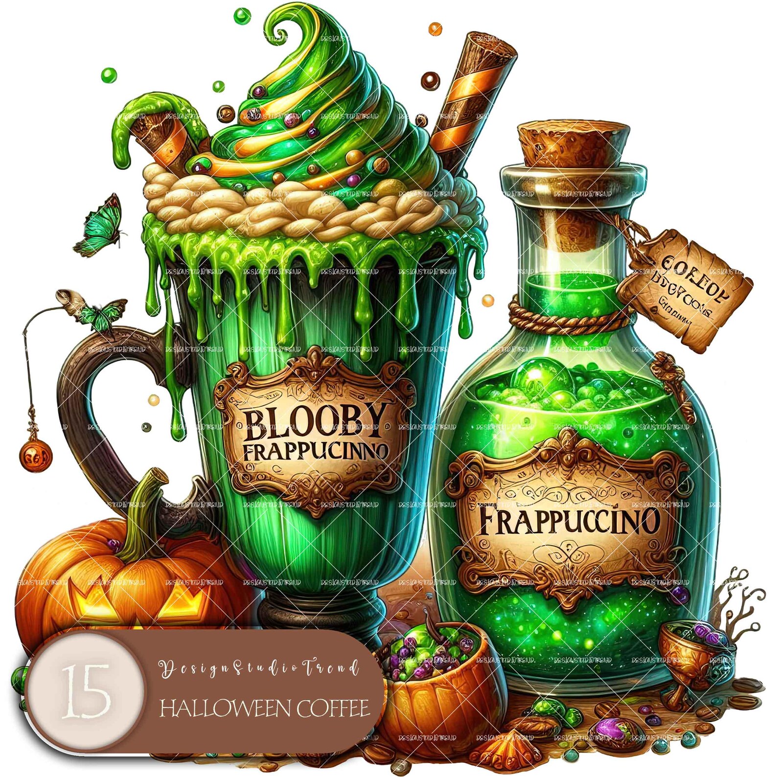 Gothic Halloween Coffee Clipart: Spooky Witch's Brew, Pumpkin Pngs ...