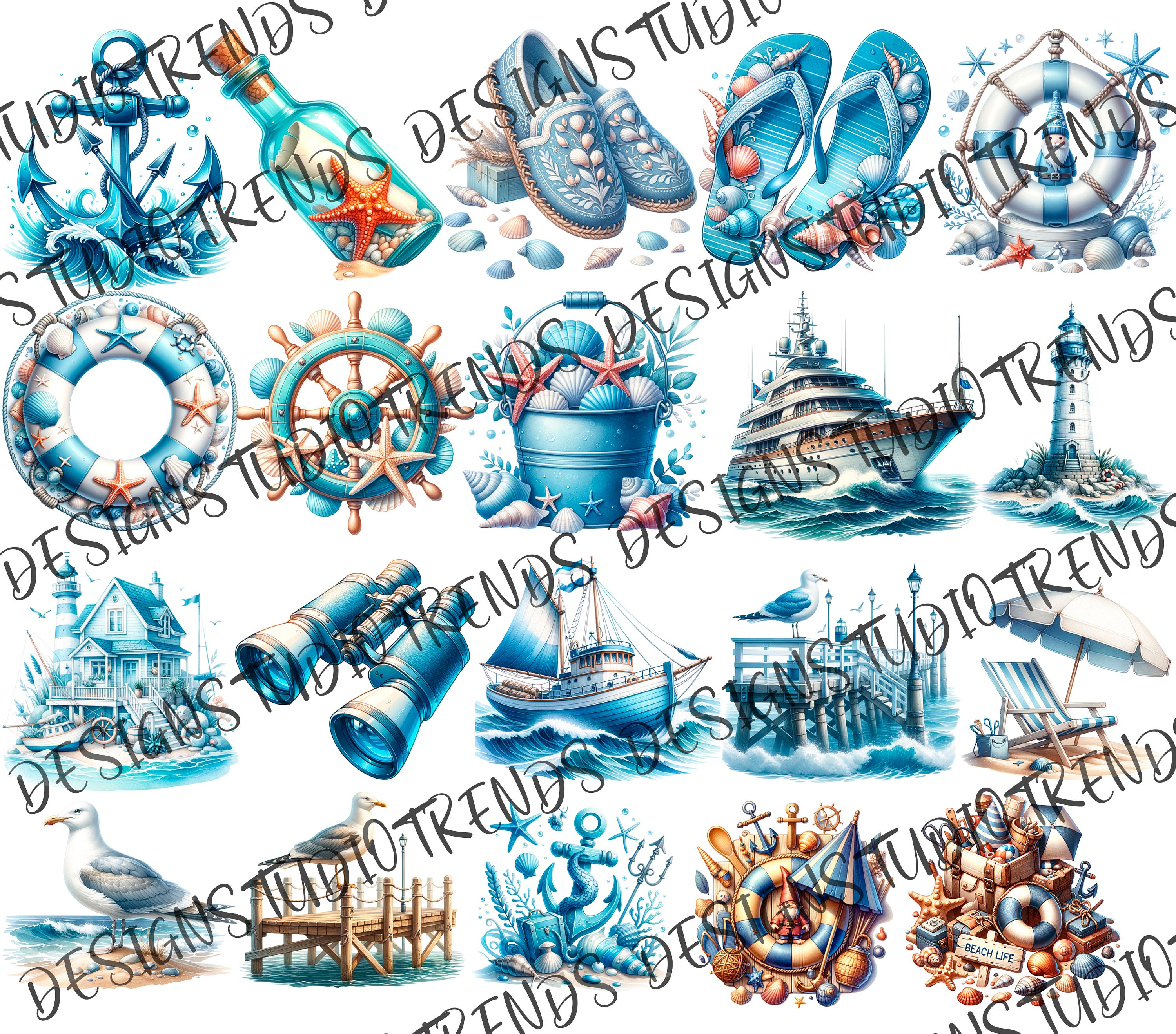 Enchanted Seaside Voyage - Digital Watercolor Nautical Collection ...