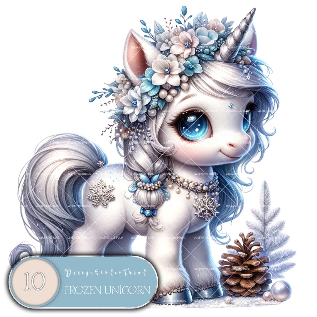 Cute Frozen Baby Unicorns Clipart Set - Cozy Winter Art for Crafts ...