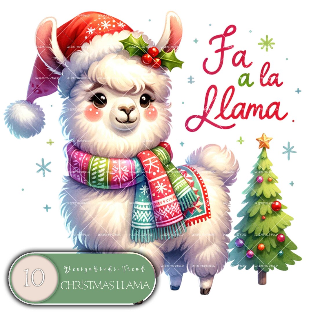 Christmas Llama Clipart: 10 Winter Animals, Festive Designs (commercial ...