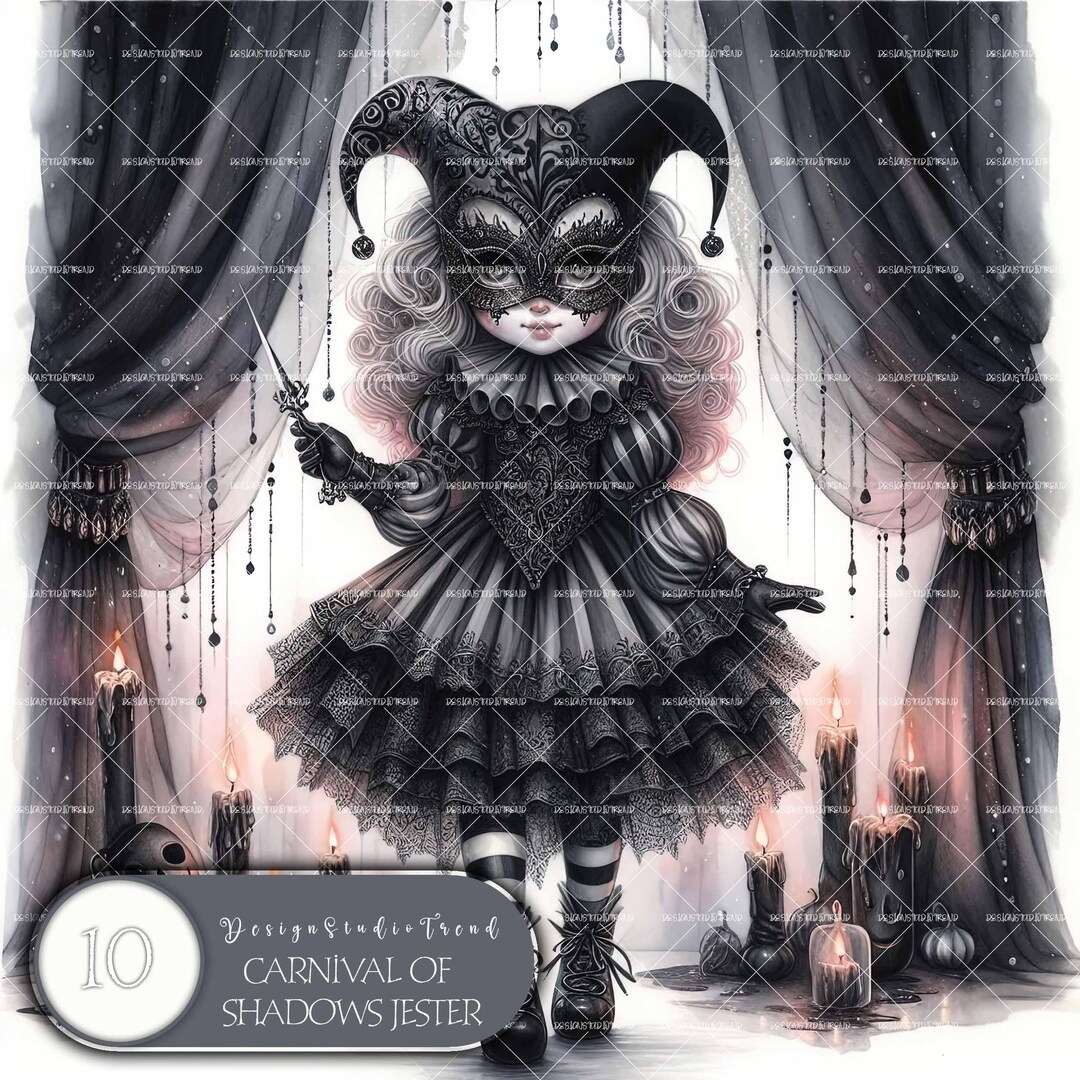 Creepy Carnival of Shadows Jester Doll Clipart: 10 Halloween PNG ...