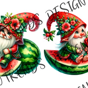 Watermelon Gnomes Fantasy Clipart - 24 Pcs Magical Garden Decor Digital ...