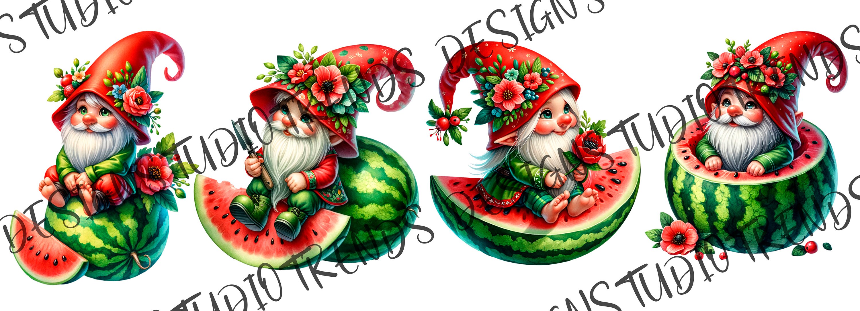 Watermelon Gnomes Fantasy Clipart 24 Pcs Magical Garden Decor Digital ...