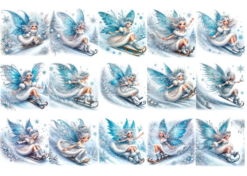 Whimsical Winter Wonderland Enchanted Christmas Fairy Sledding Clipart ...