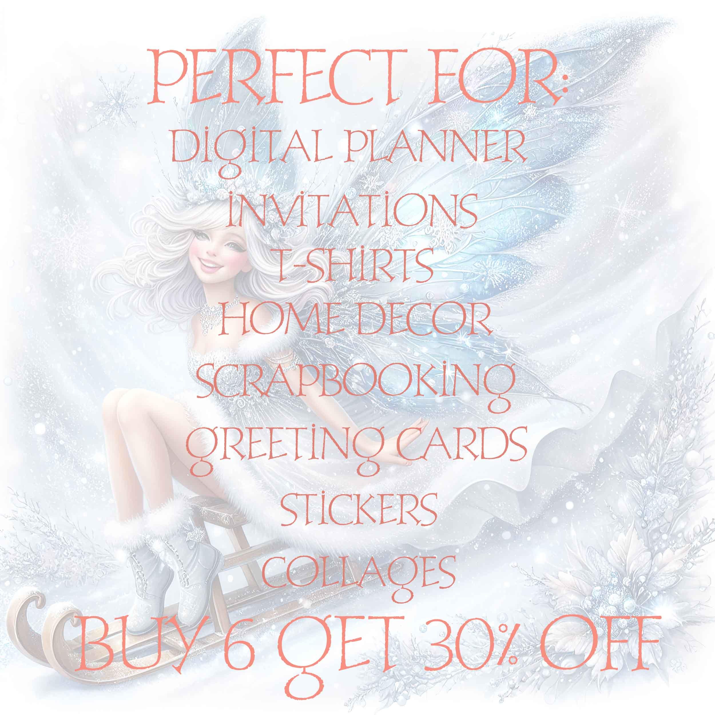Whimsical Winter Wonderland Enchanted Christmas Fairy Sledding Clipart ...