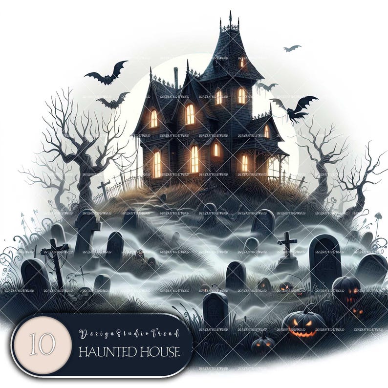 Haunted House Clipart Set: Halloween Nursery Decor (digital Download ...