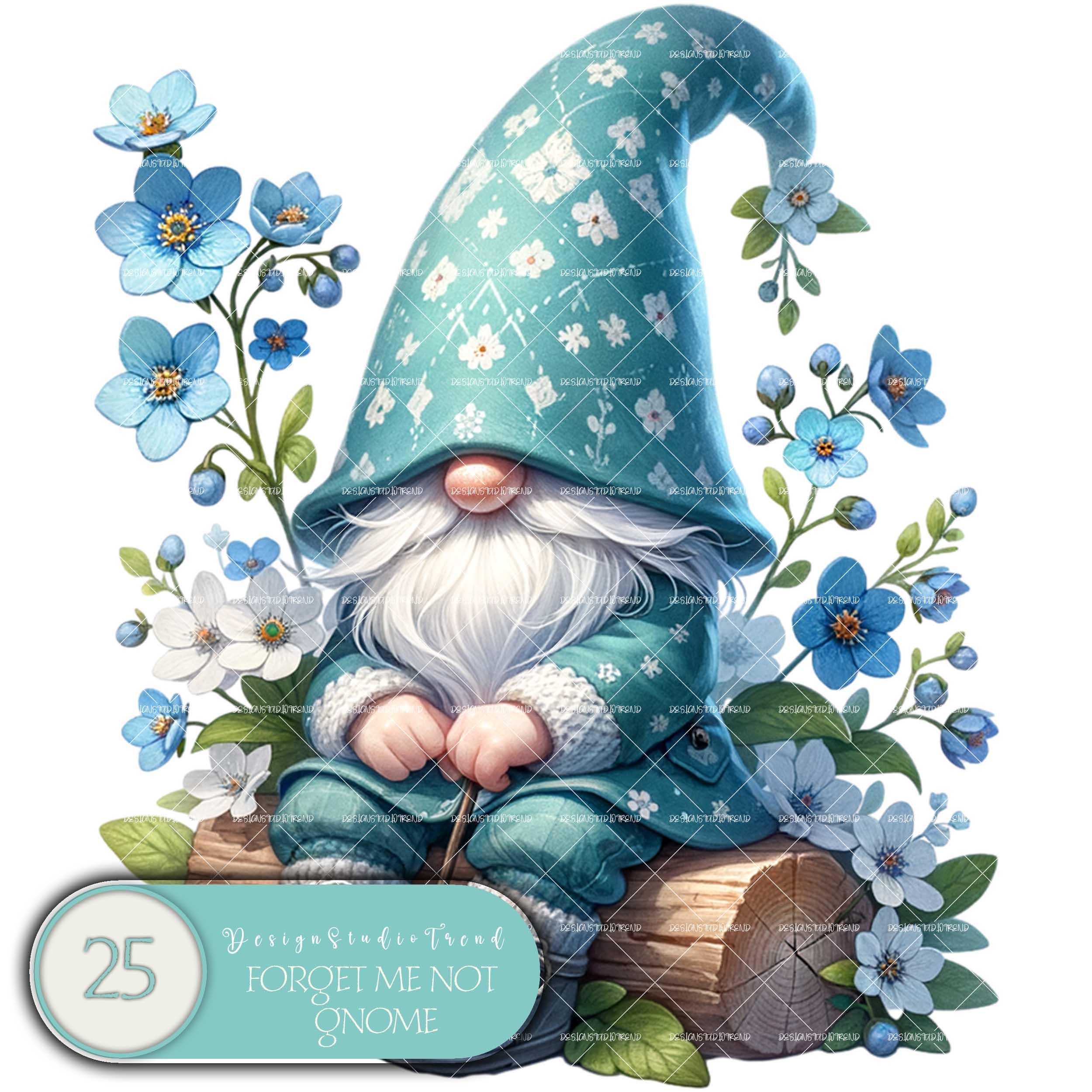 Forget Me Not Gnome Clipart: Spring Watercolor PNG Bundle (commercial ...