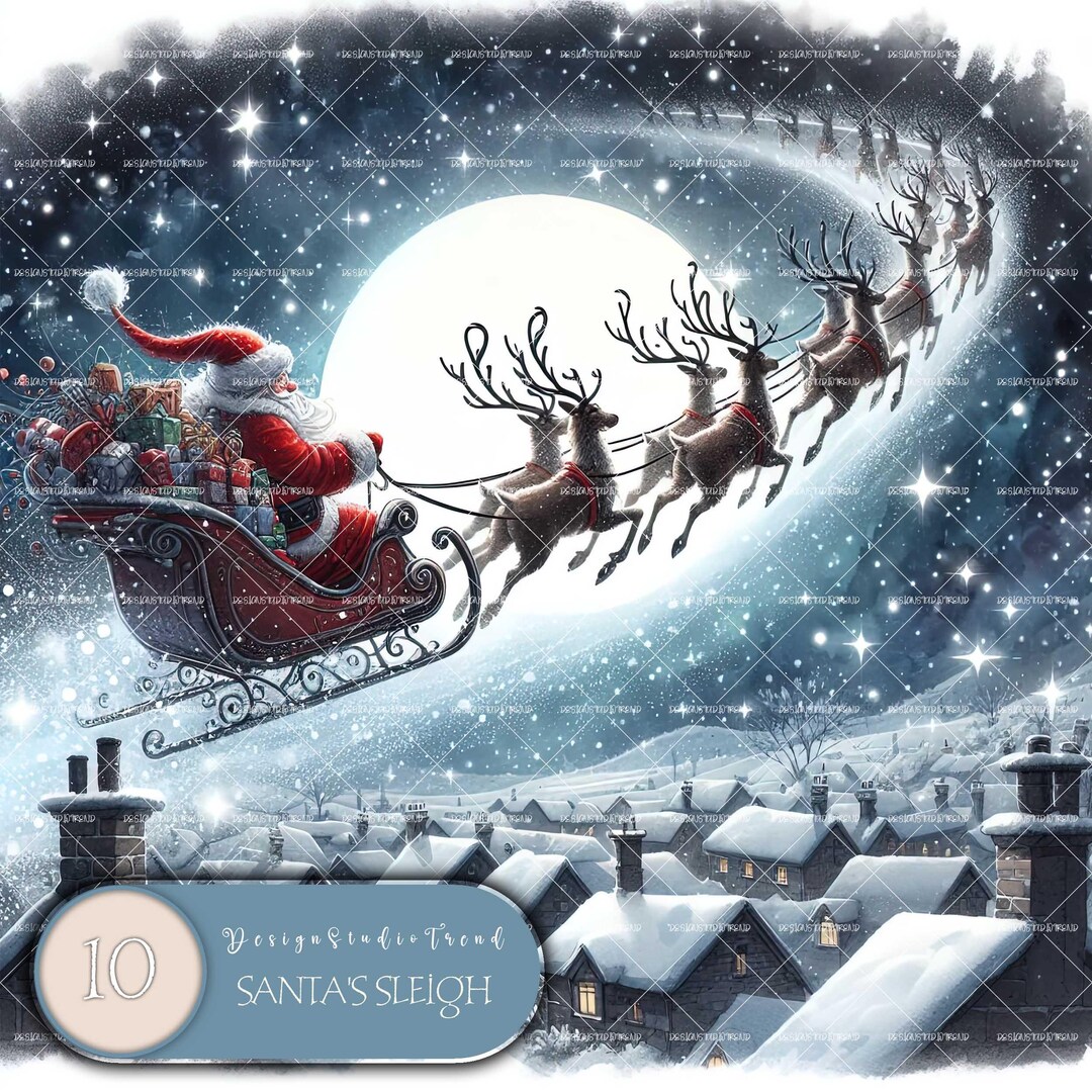 Santa's Sleigh Clipart: 10 Festive Christmas Designs (commercial Use ...