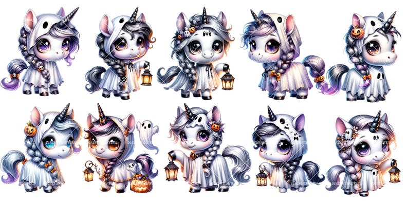 Ghost Unicorn Clipart: 10 Magical Halloween Pngs (commercial Use) - Etsy