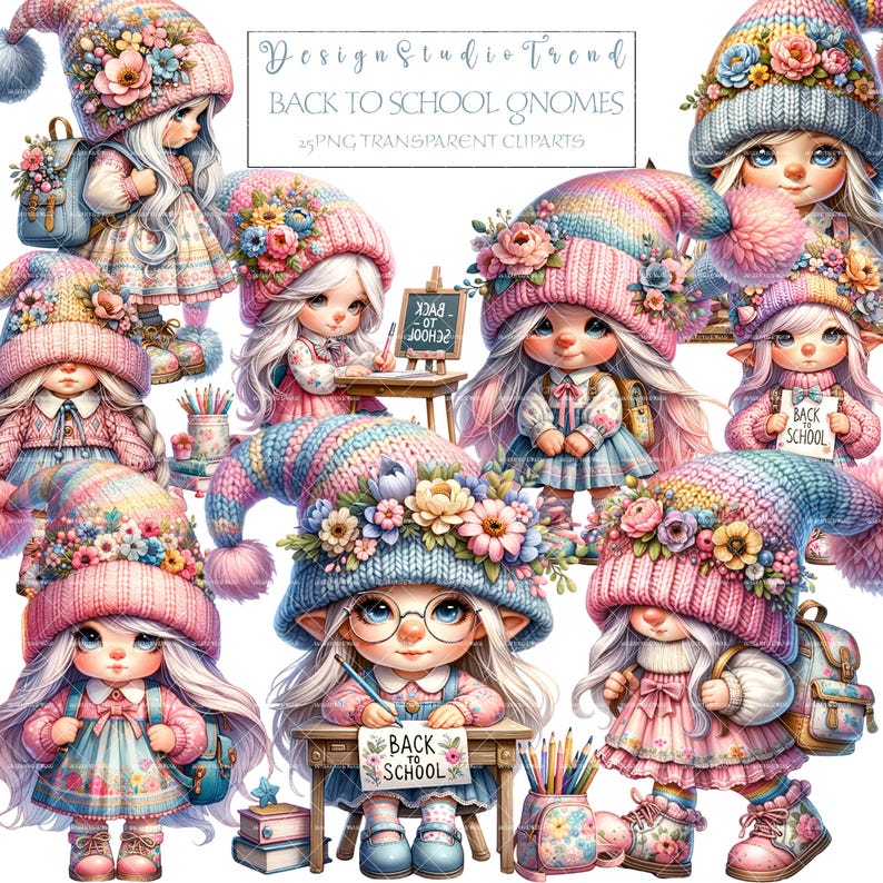 Whimsical Back to School Gnome Clipart: 25 PNG Designs (commercial Use ...