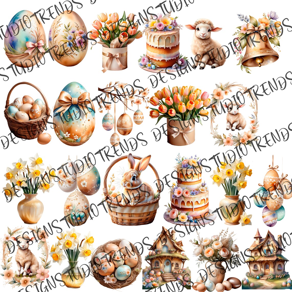 Boho Easter PNG Collection Bunny Lamb Tulip Perfect for Spring 72 High ...