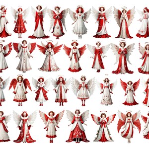Whimsical Red Christmas Angel Clipart Kit 30 Pcs Printable Set for Junk ...