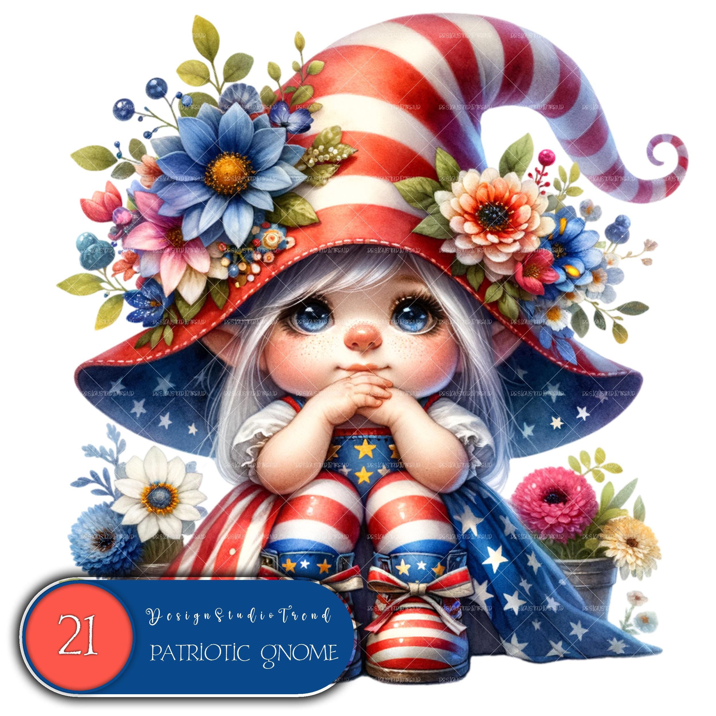 Patriotic Gnome Clipart Bundle: 4th July PNG Designs (commercial Use ...
