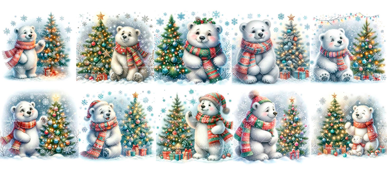Polar Bear Christmas Clipart: Winter Nursery Decor (commercial License ...