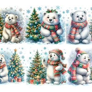 Polar Bear Christmas Clipart: Winter Nursery Decor (commercial License ...