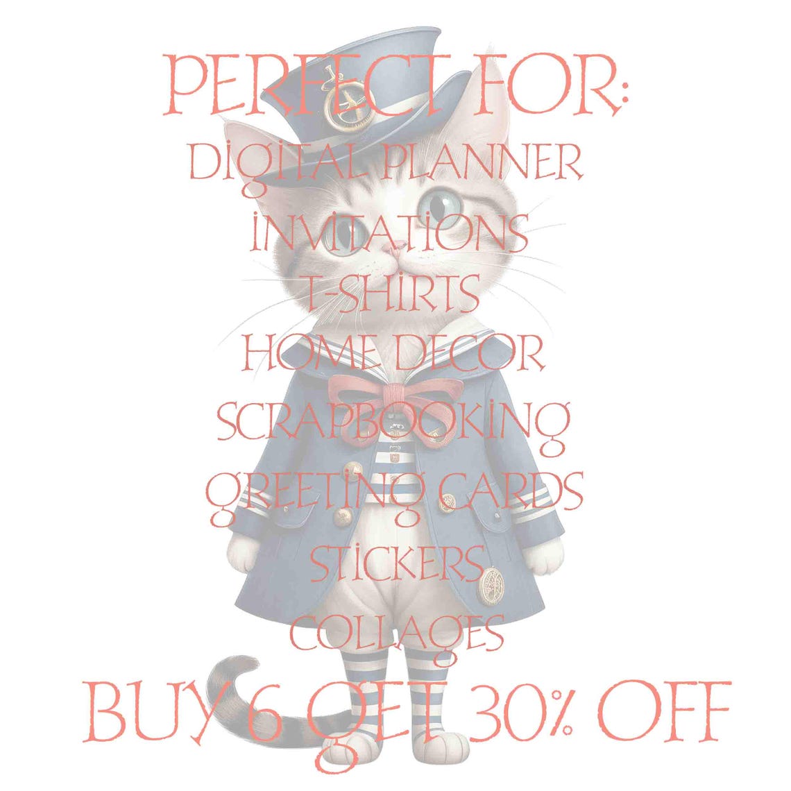 Nautical Cat Clipart: 34 Transparent Paper Doll Pngs (commercial Use ...