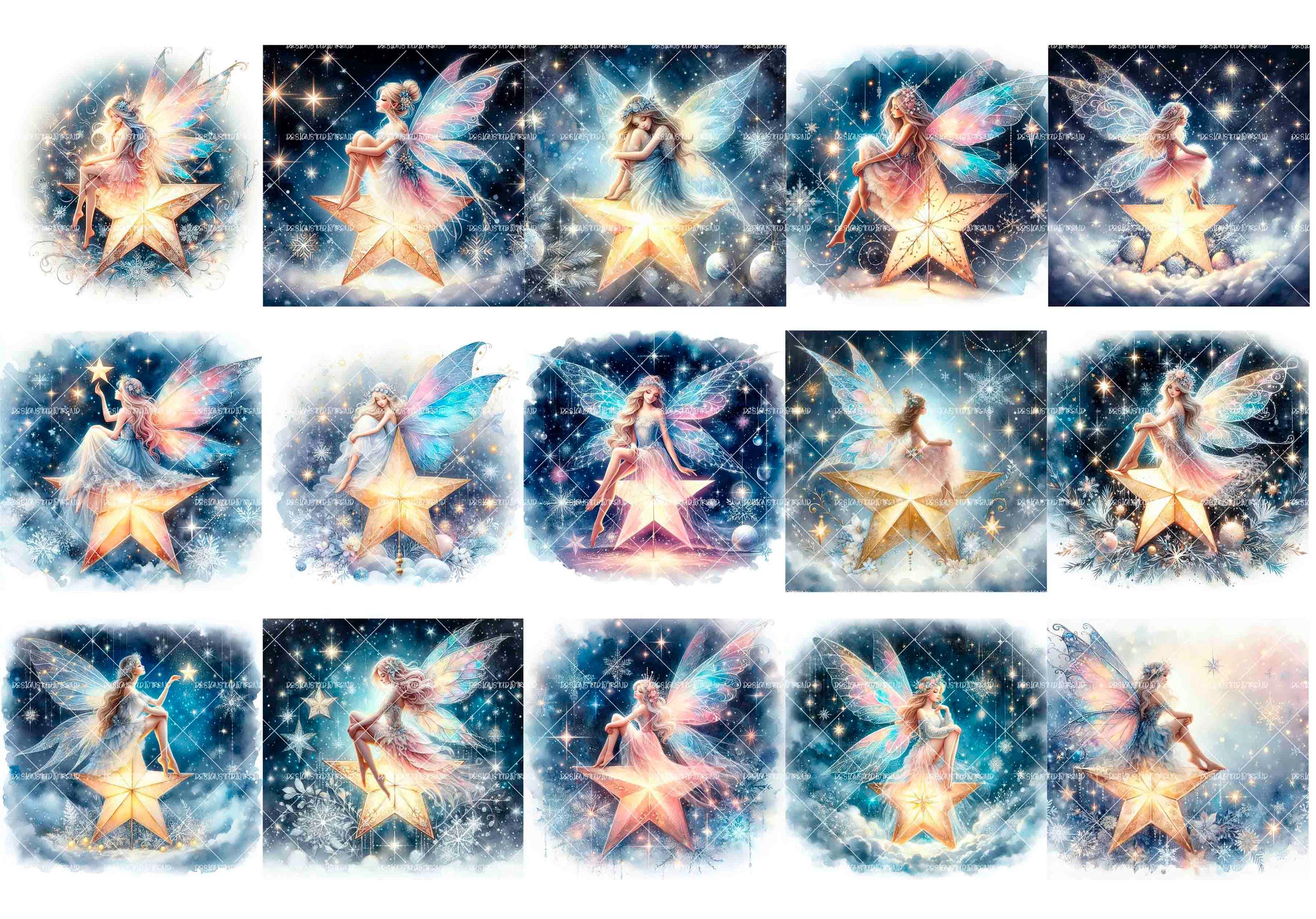 Christmas Star Fairy Clipart: Whimsical Snowflake Designs (digital ...