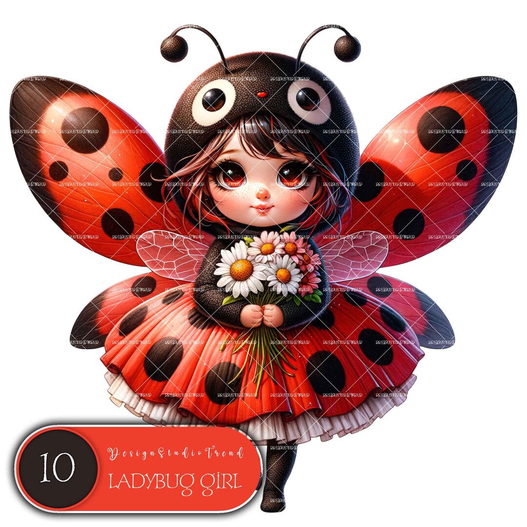 Ladybug Girl Clipart Set: Nursery Decor, Sublimation Designs (digital ...
