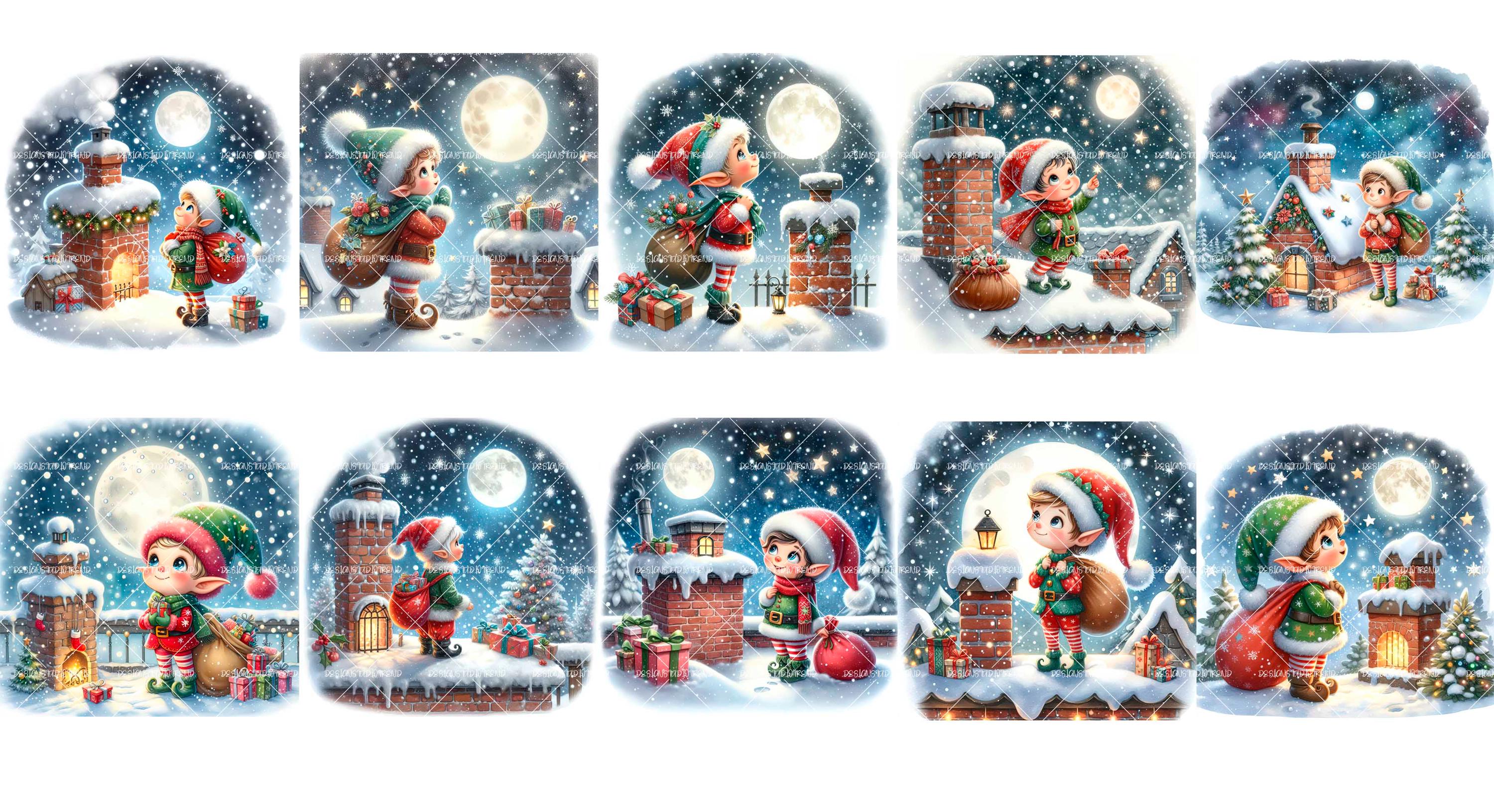 Christmas Elf Rooftop Scene: Whimsical Holiday Digital Print ...