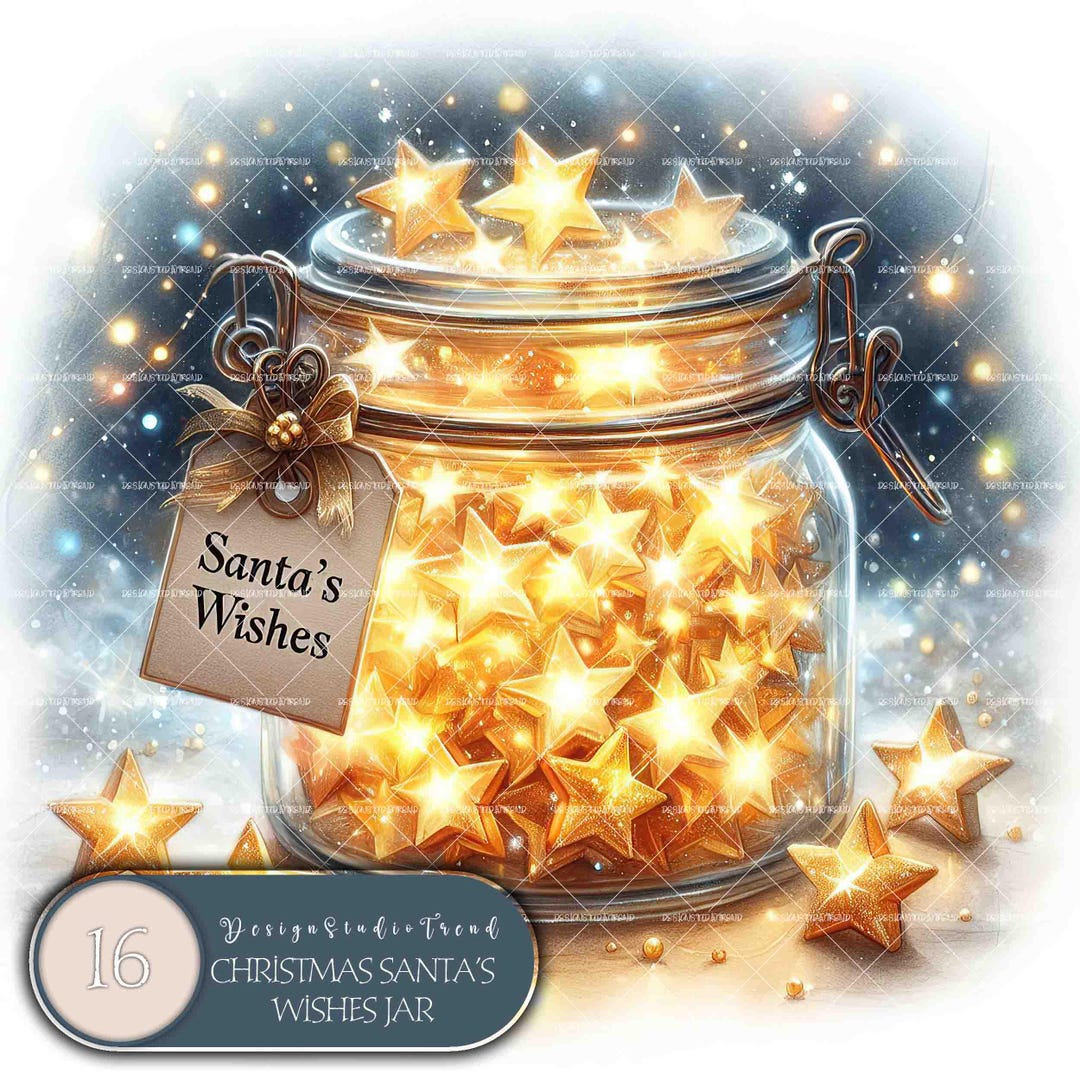 Magical Santas Wishes Jar Clipart Set for Baby Shower & Nursery 16 Png ...