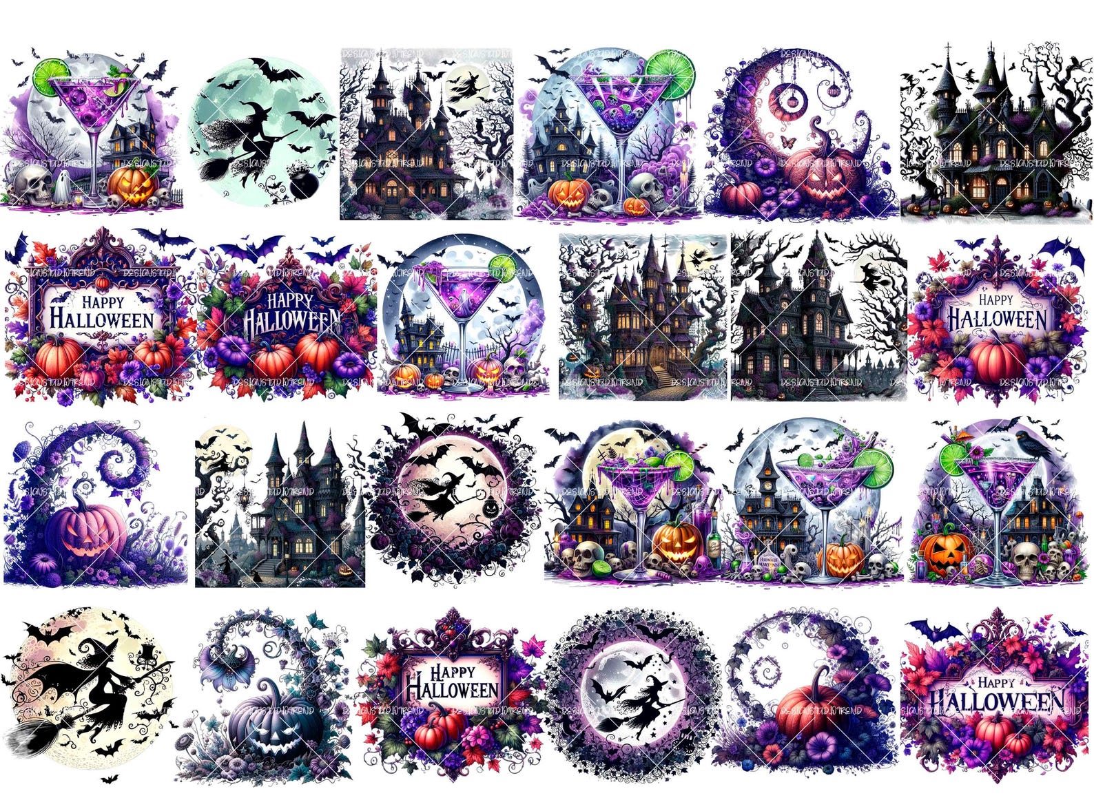 Gothic Halloween Clipart Bundle: Witchy Moon, Pumpkins (PNG, Commercial ...