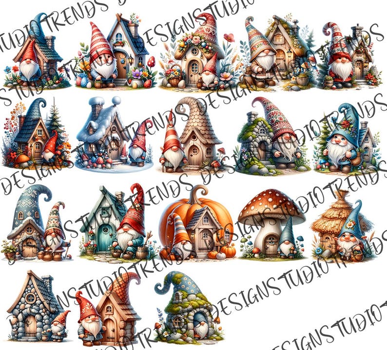 Gnome House Clipart Bundle: Whimsical Fairytale PNG (commercial Use) - Etsy