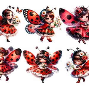 Ladybug Girl Clipart Set: Nursery Decor, Sublimation Designs (digital ...