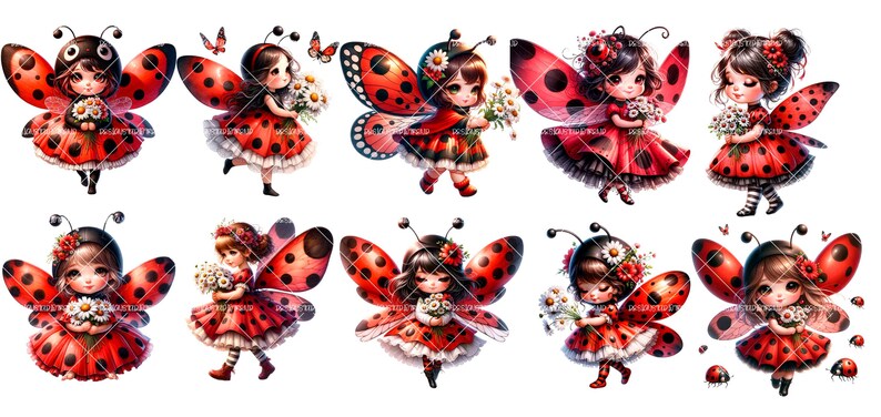 Ladybug Girl Clipart Set: Nursery Decor, Sublimation Designs (digital ...