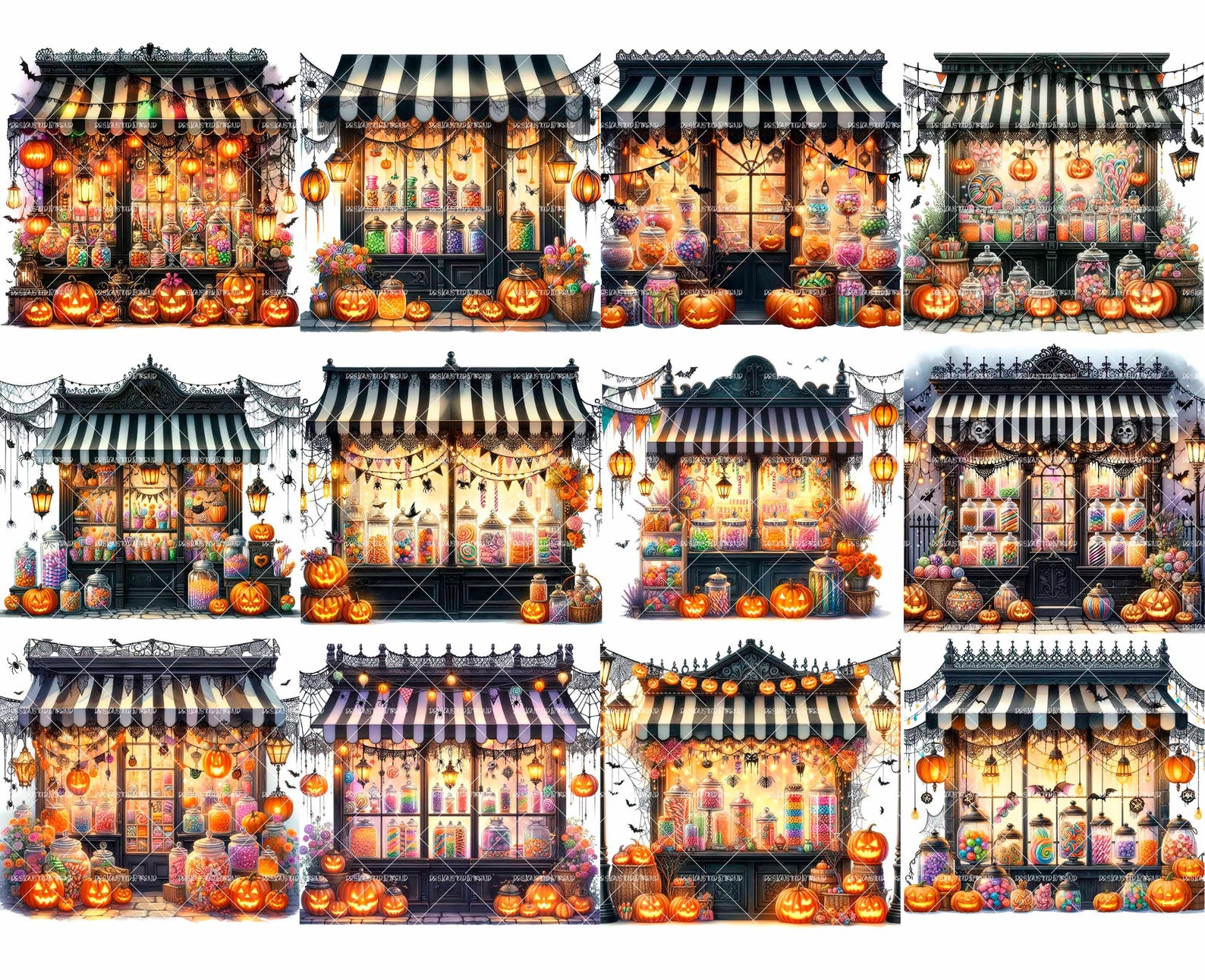 Gothic Halloween Clipart Set: Spooky Candy Emporium PNG Illustrations ...