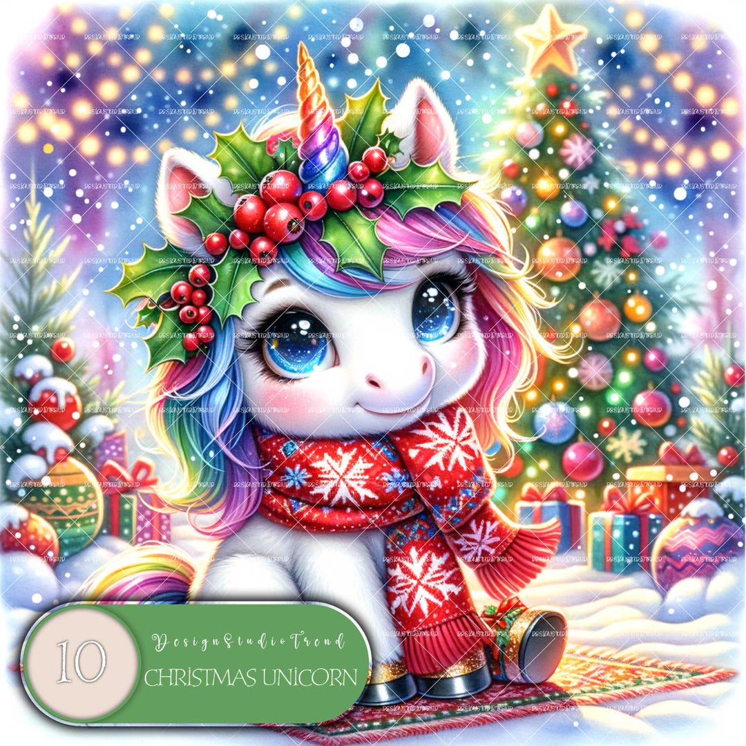 Christmas Unicorn Clipart Set – Watercolor Nursery Art (digital ...
