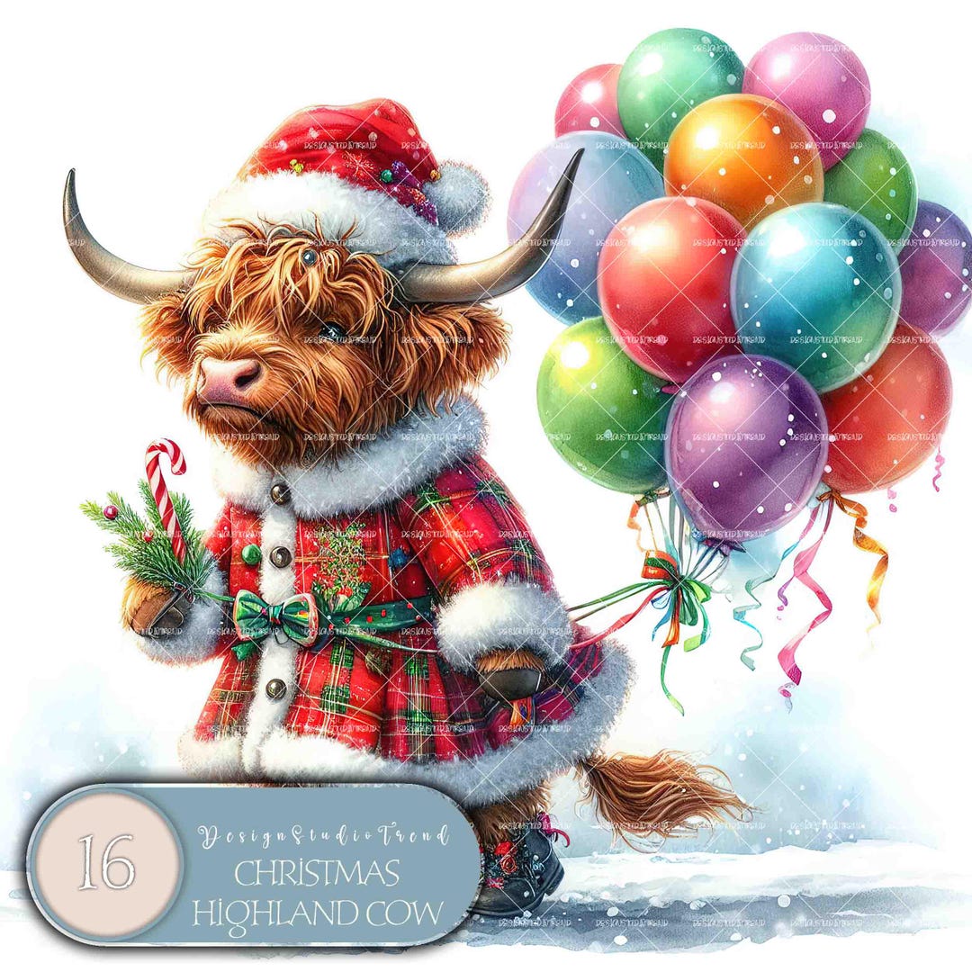 Christmas Highland Cow Clipart Set: Winter Wonderland Nursery Art ...