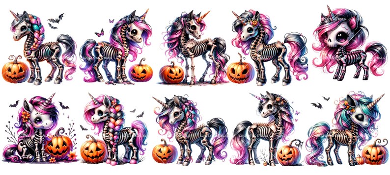Skeleton Unicorn Clipart: 10 Halloween PNG Images (commercial Use) - Etsy