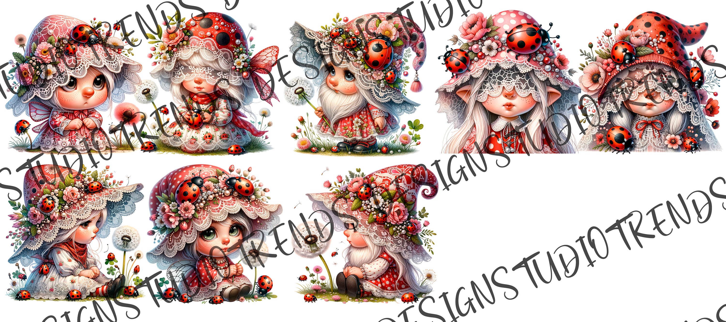 Ladybug Girl Gnome 28pcs Enchanting Female Gnome Clipart Set Magical ...