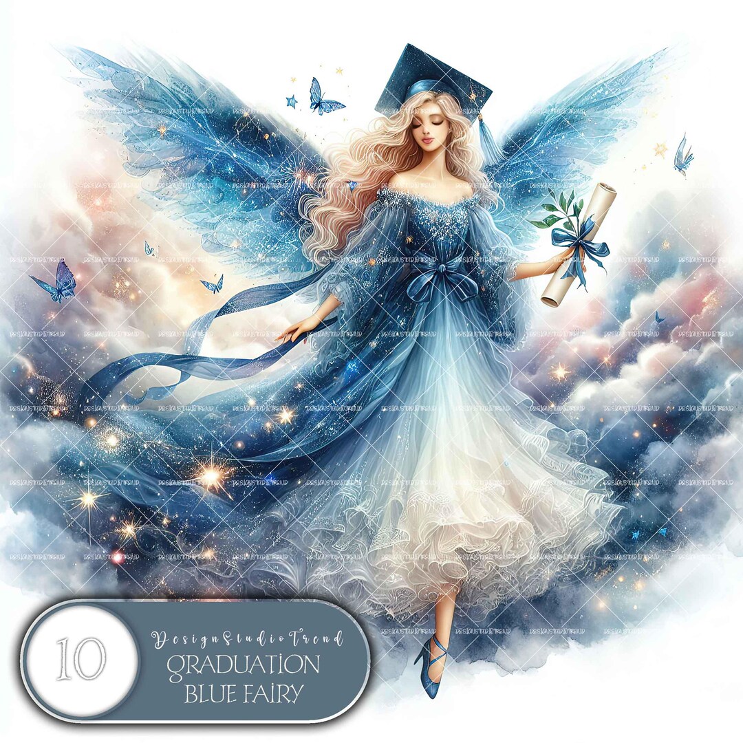 Spring Graduation Blue Fairy Clipart - 10 PNG Unique Celestial Designs ...