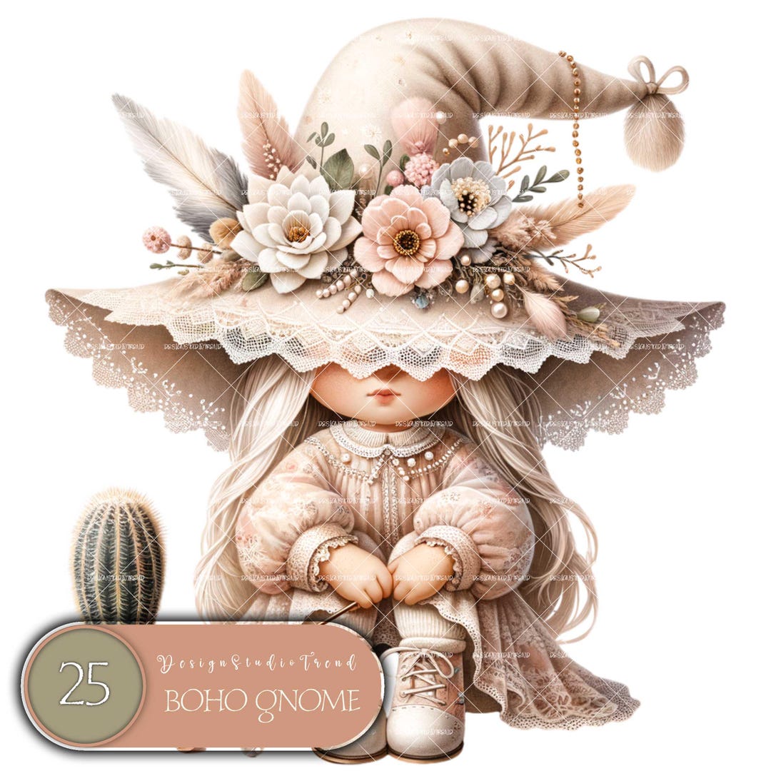 Boho Gnome Clipart Set: 25 Watercolor Female Gnomes (PNG) - Etsy Canada