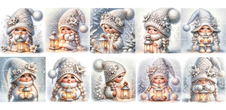 Christmas Gnome Lantern: Whimsical Winter Digital Prints (10pcs) - Etsy