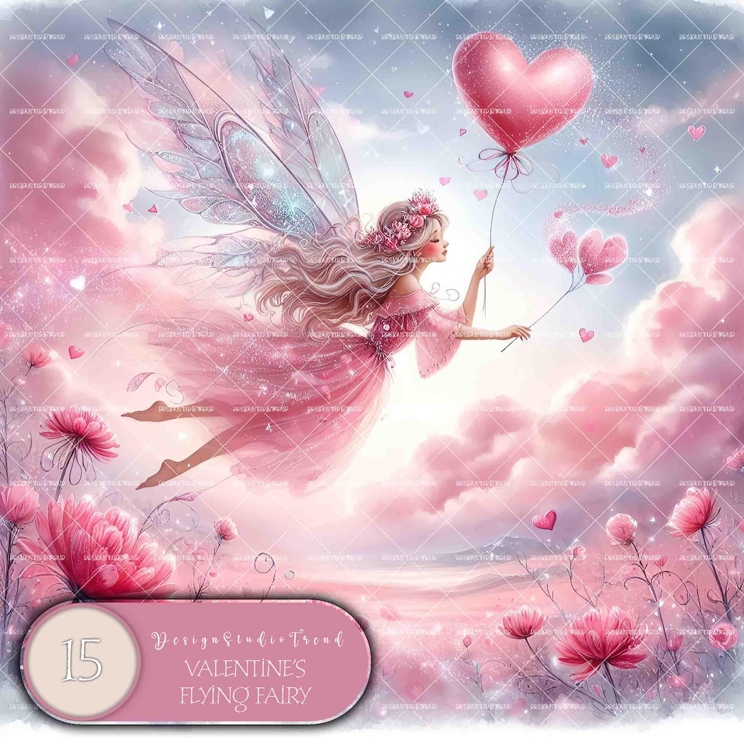 Fairy Heart Clipart: Valentine's Day Flying Designs (PNG Digital ...