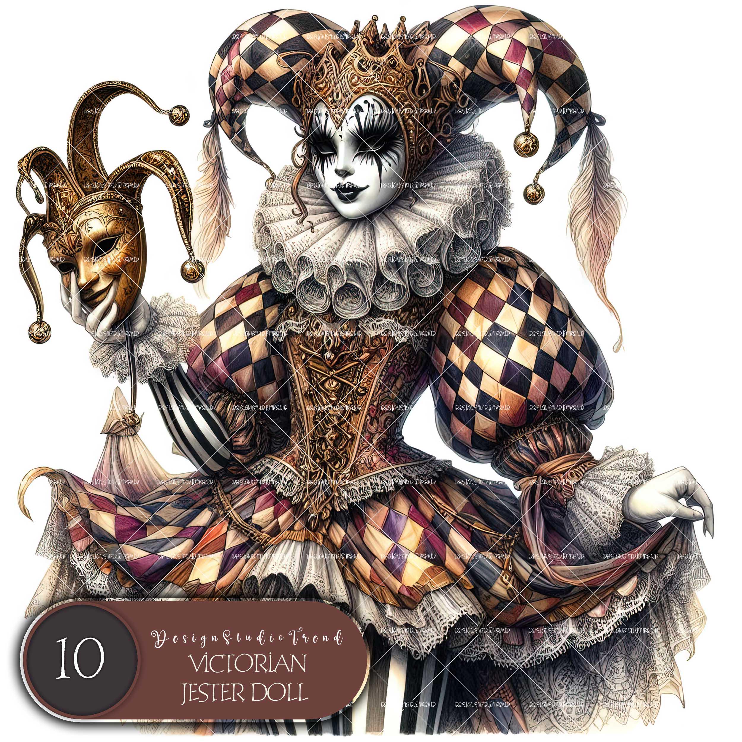 Halloween Victorian Jester Doll Clipart: Dark Fantasy Halloween PNG ...