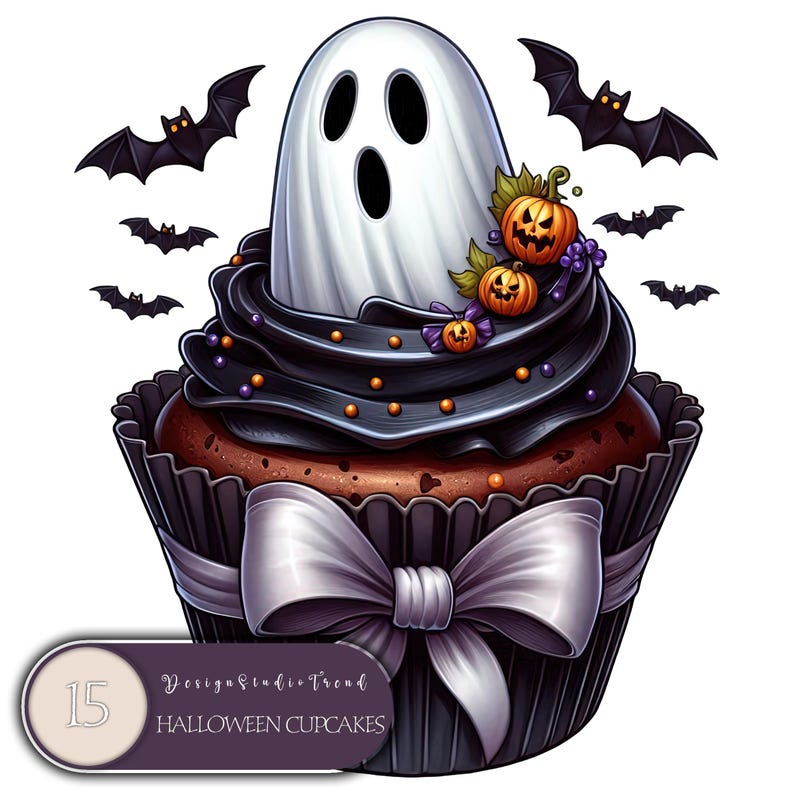 Spooky Halloween Cupcakes Clipart 15 PNG Illustrations Creepy Dessert ...