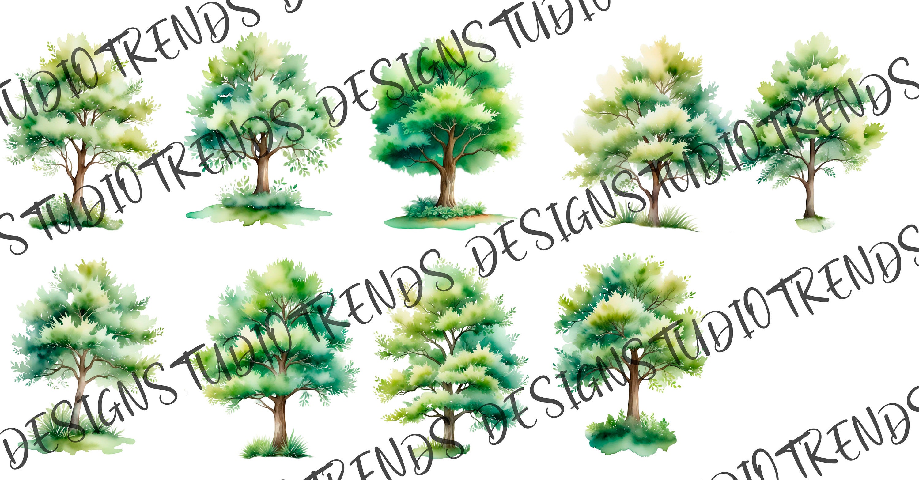 Watercolor Greenery Clipart Set: Forest Trees, Transparent PNG ...