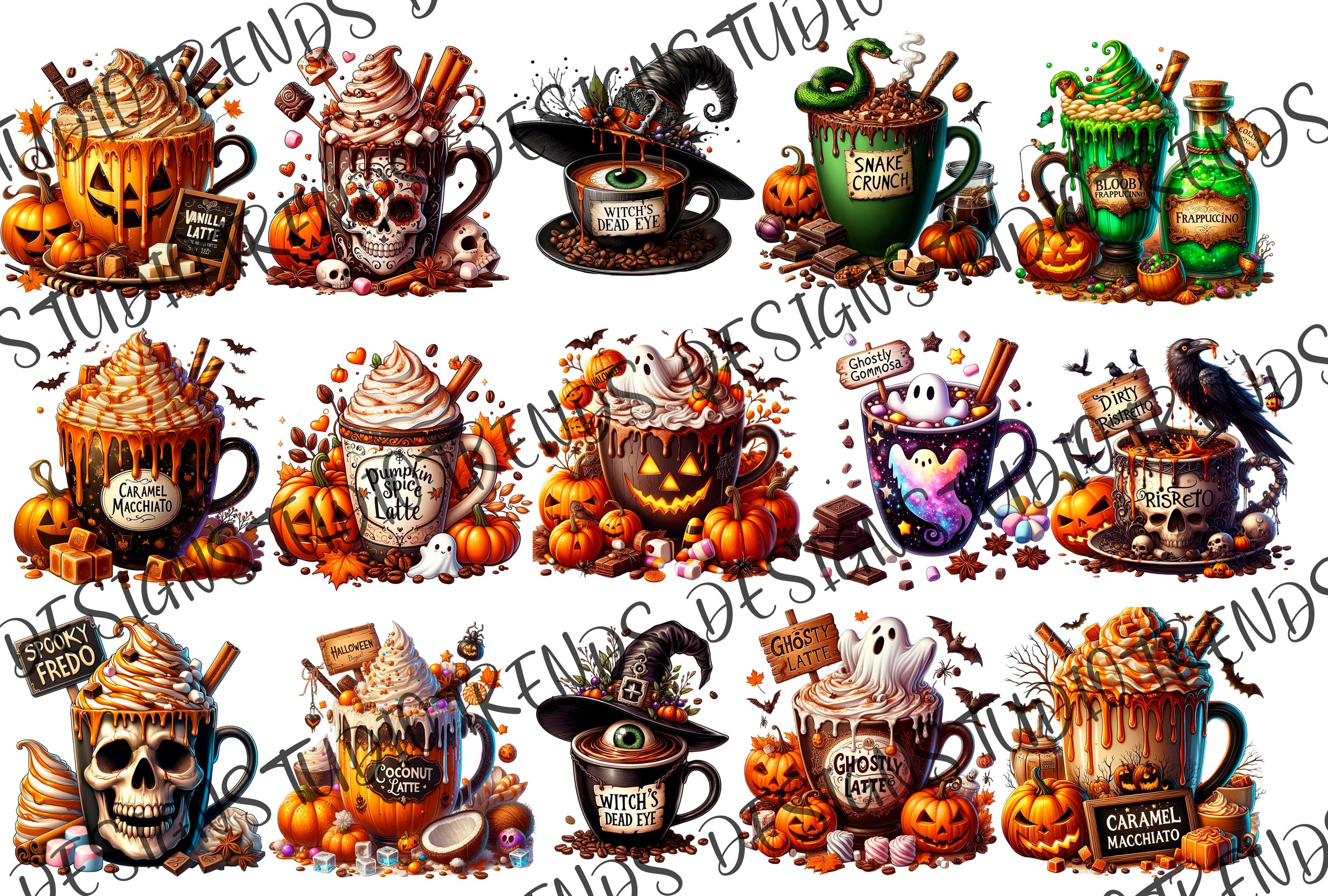 Gothic Halloween Coffee Clipart: Spooky Witch's Brew, Pumpkin Pngs ...
