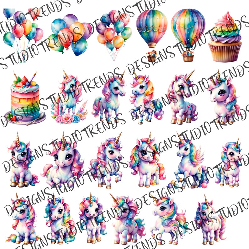 Whimsical Rainbow Unicorn Clipart Pack Instant Download Commercial Use ...