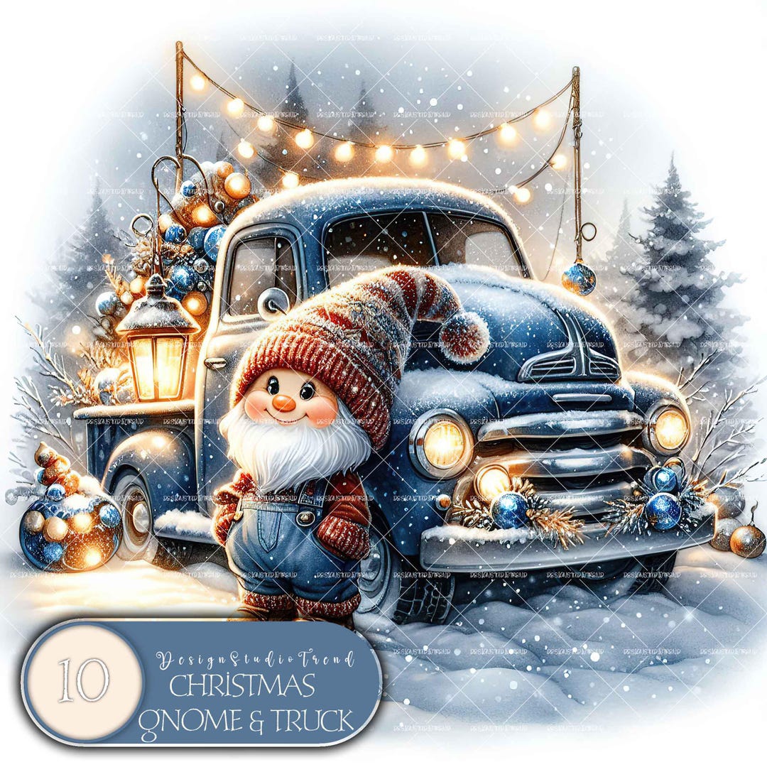 Christmas Gnome Truck Clipart: 10 PNG Designs, Commercial Use - Etsy