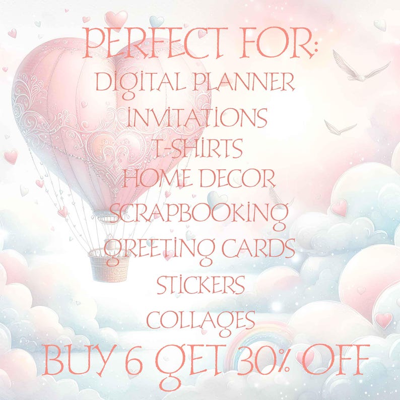 Valentine's Day Hot Air Balloon Clipart: Magical Love Designs (15pc) - Etsy