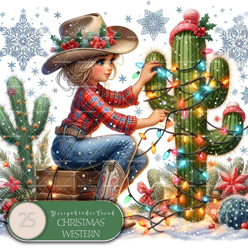 Western Christmas Clipart Set: Wild West Holiday Illustrations ...