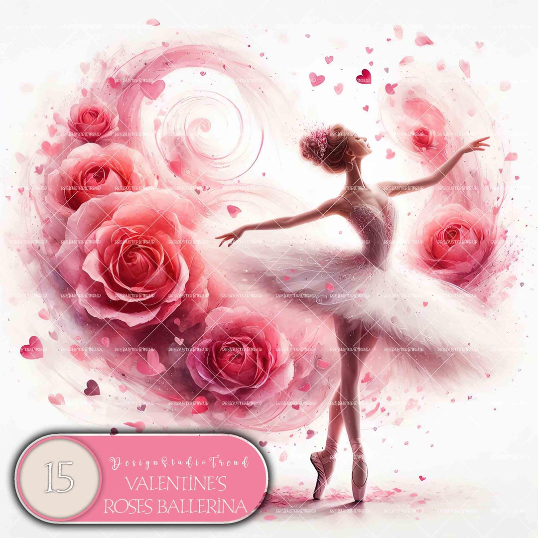 Valentine’s Roses Ballerina Clipart – 15 Whimsical Floral Watercolor ...