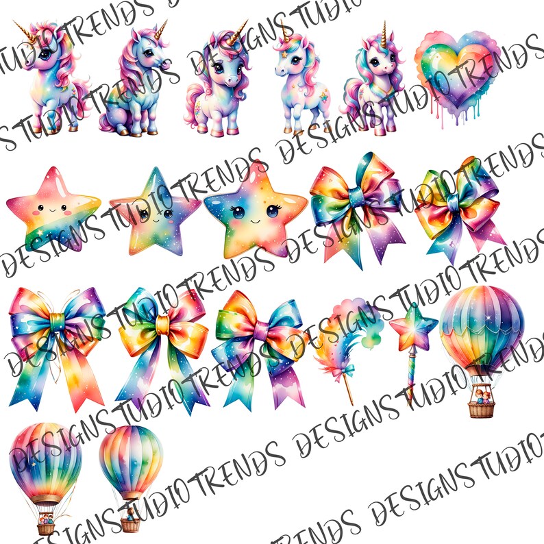 Whimsical Rainbow Unicorn Clipart Pack Instant Download Commercial Use ...