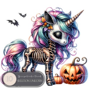Skeleton Unicorn Clipart: 10 Halloween PNG Images (commercial Use) - Etsy