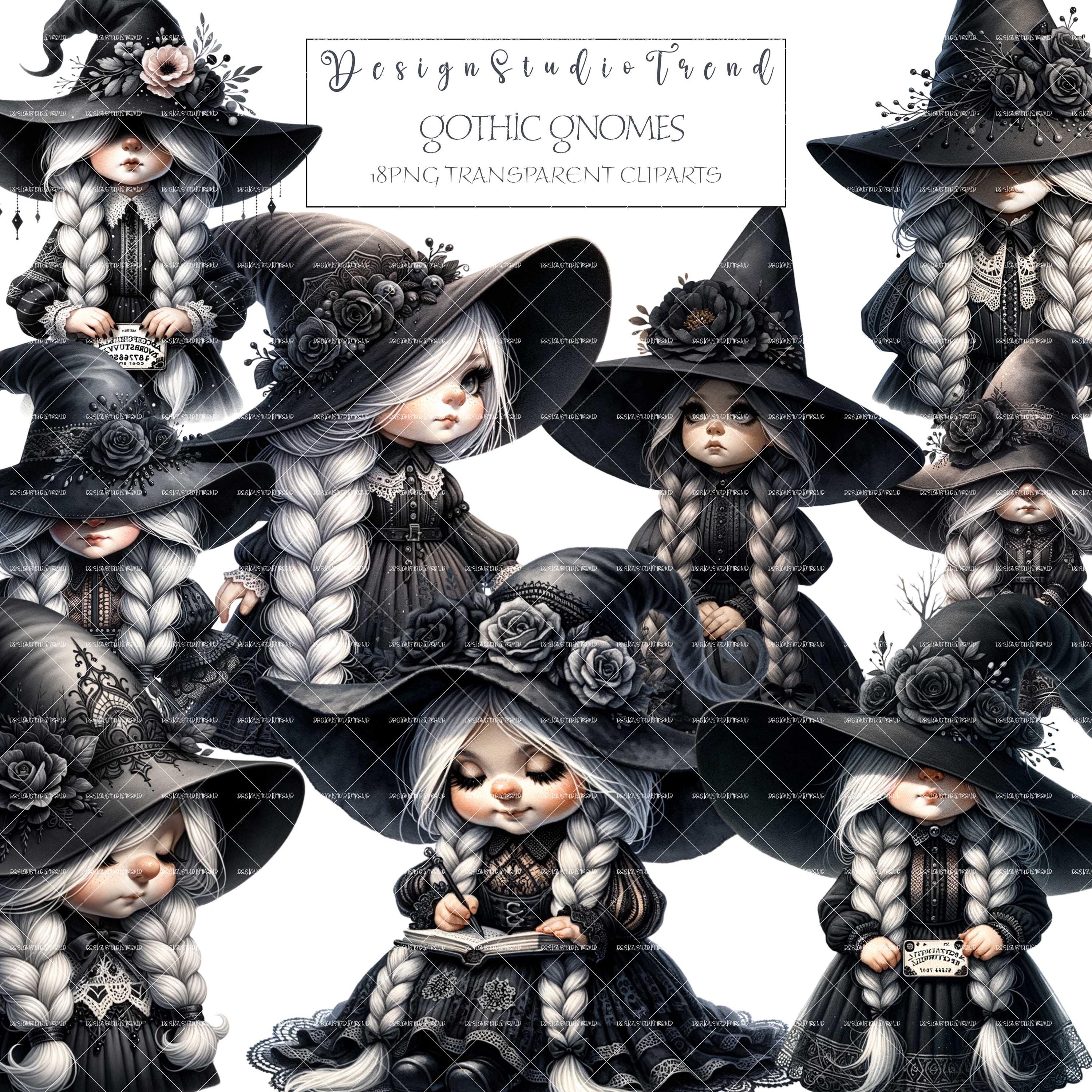 Gothic Gnome Clipart: Spooky Halloween Ephemera (18 PNG Digital ...