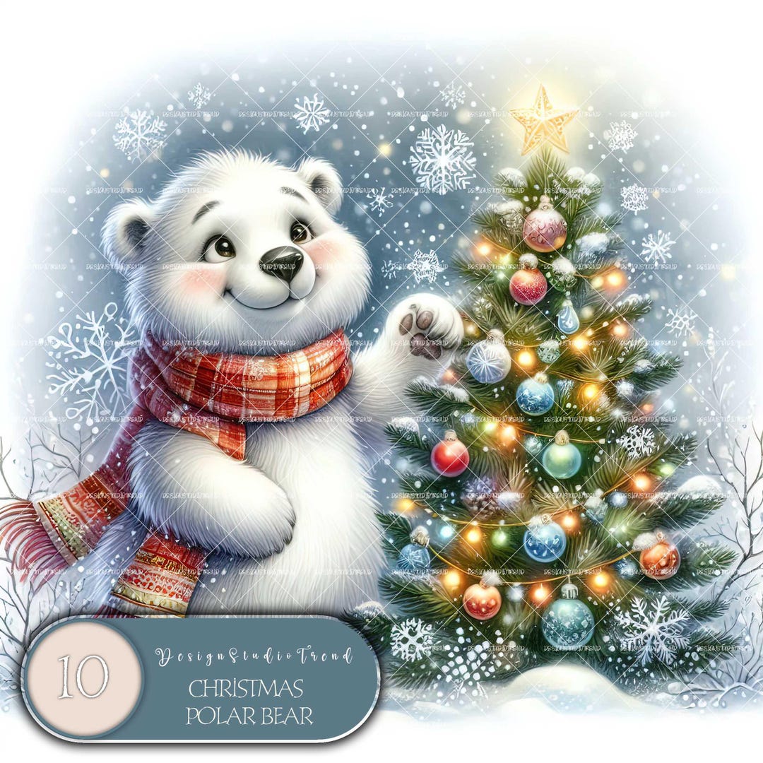 Polar Bear Christmas Clipart: Winter Nursery Decor (commercial License ...